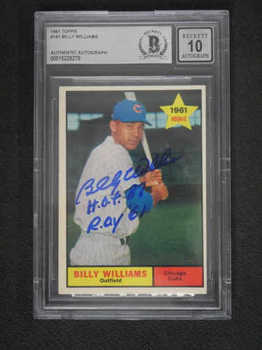 BILLY WILLIAMS SIGNED 1961 TOPPS RC #141 "ROY 61" "HOF 87" BAS 10 ...