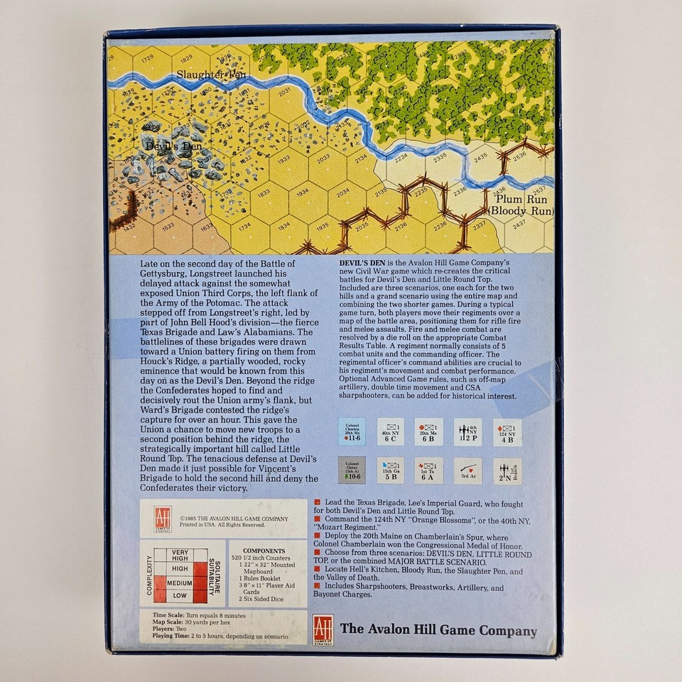 Vintage Devil's Den Civil War Strategy Board Game Avalon Hill 1985 ...