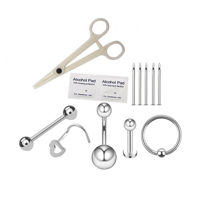 Body Piercing Kit With Needle Pack Nose Septum Belly Button Piercing ...