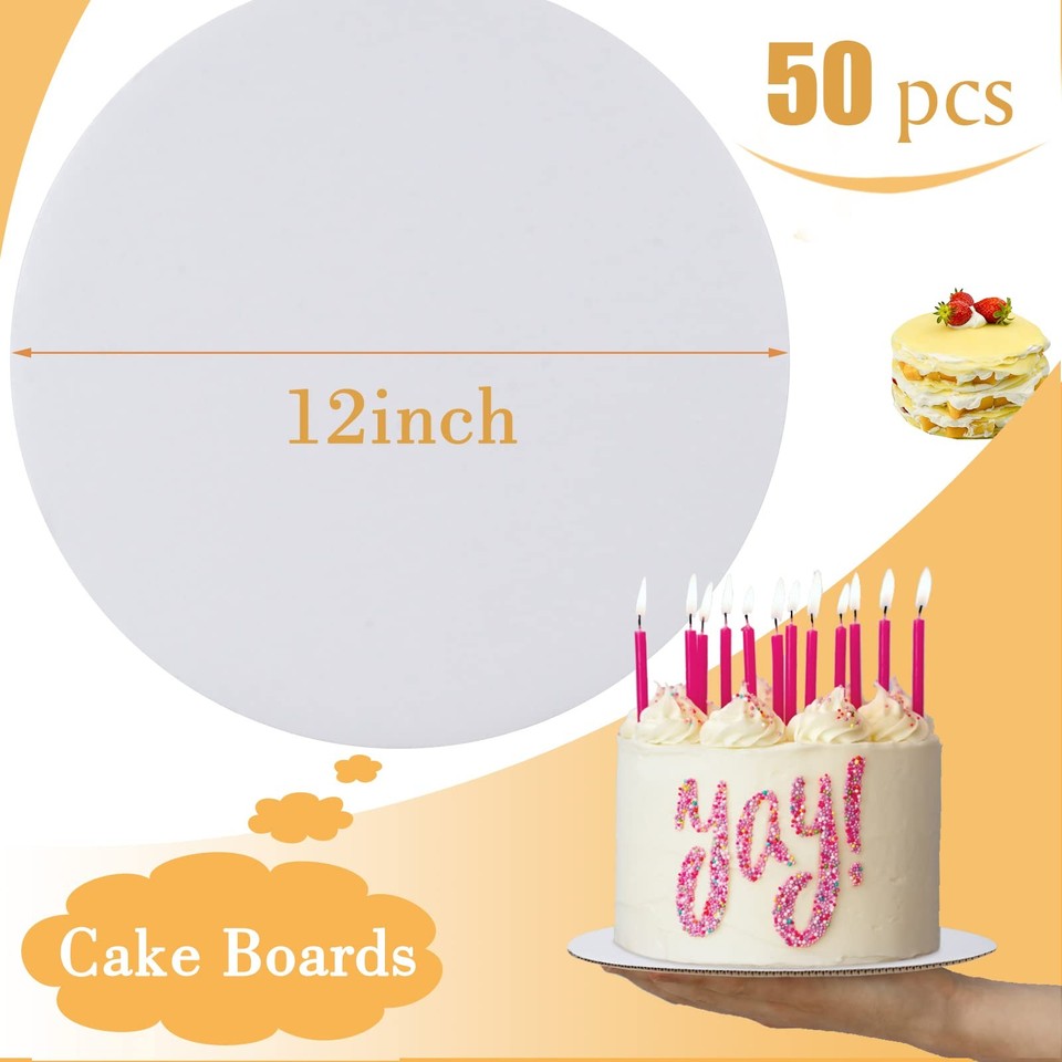 Sudaya Cake Boards 50 PCS, Cake Boards 12 Inch Round, Cardboard Cake ...