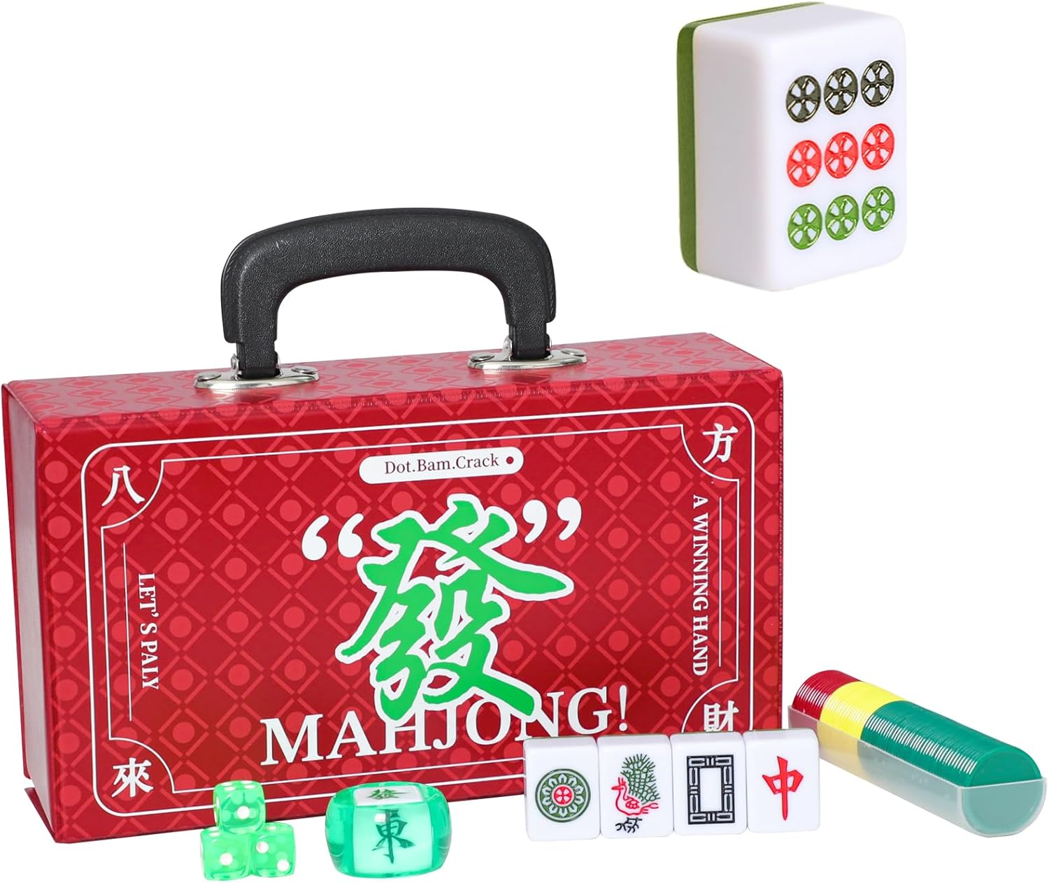 Chinese Mahjong Set, Large Mahjong Tiles Set with 144 Green Back Color ...