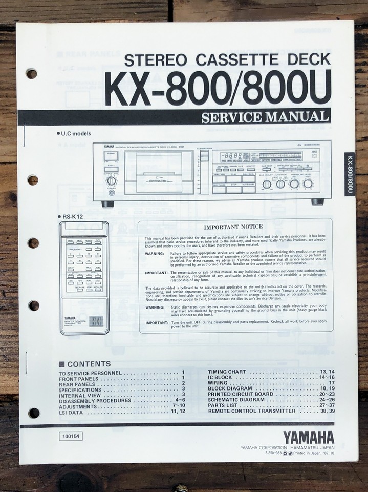 Yamaha KX-800 KX-800U Cassette Service Manual *Original* | eBay