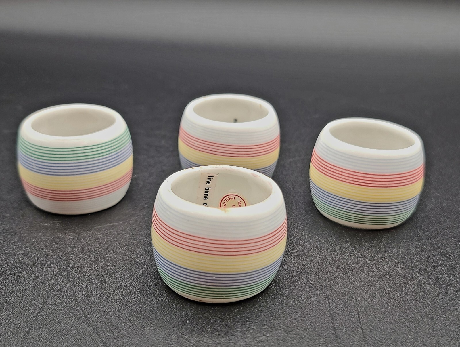 VTG MCM Fine Bone China Rainbow Striped Philippines Napkin Rings Set Of ...