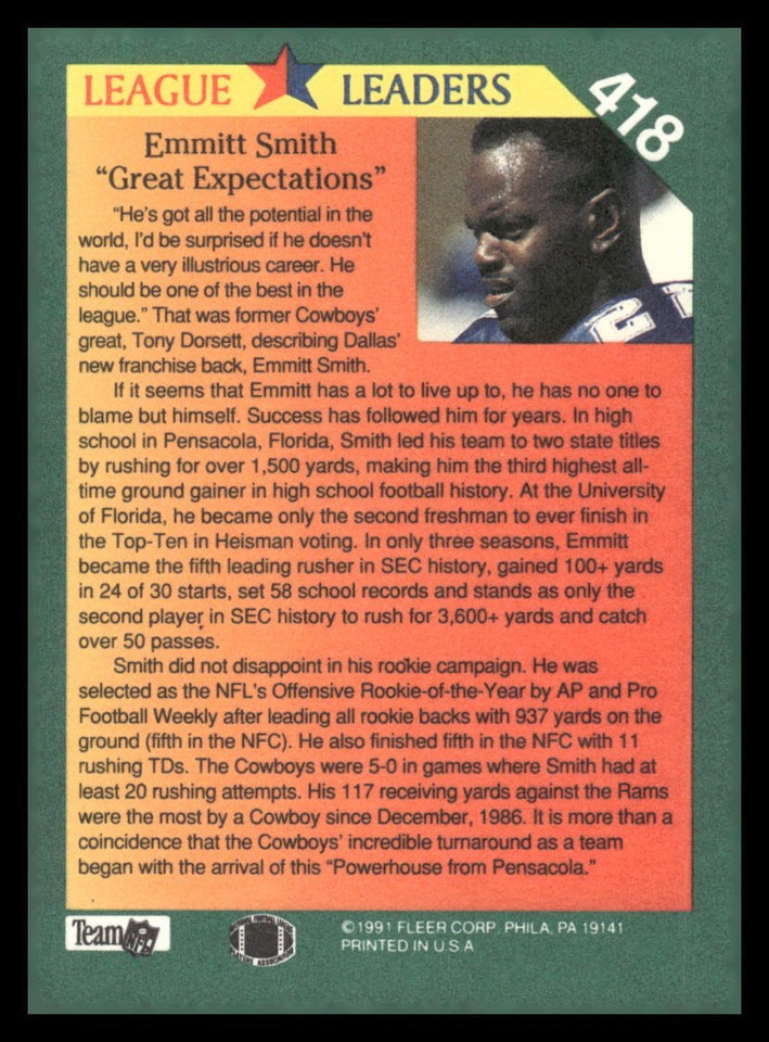 1991 Fleer Emmitt Smith #418 LL | eBay