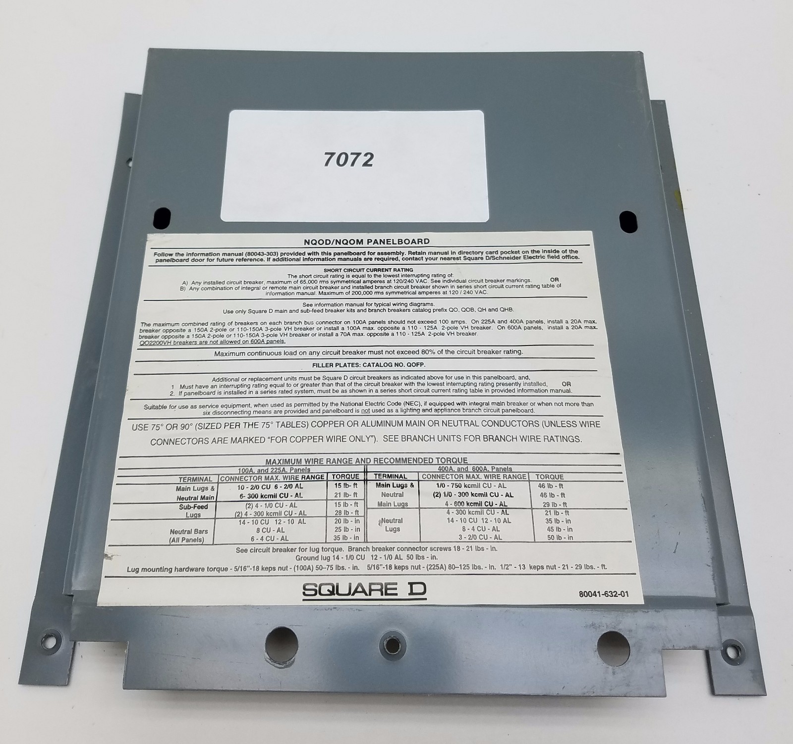 Square D Filler Plate Metal QOFP 10"x10" #7072 | eBay