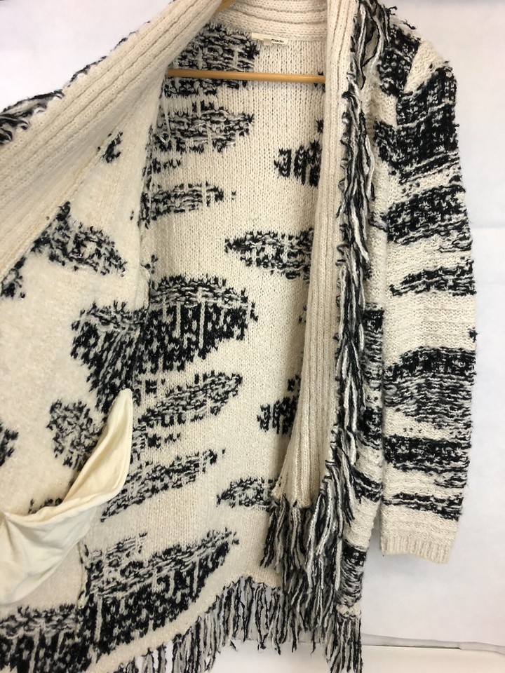 Women’s LA Made Petite S Long Open Front Knit Cardigan Fringe Wool ...