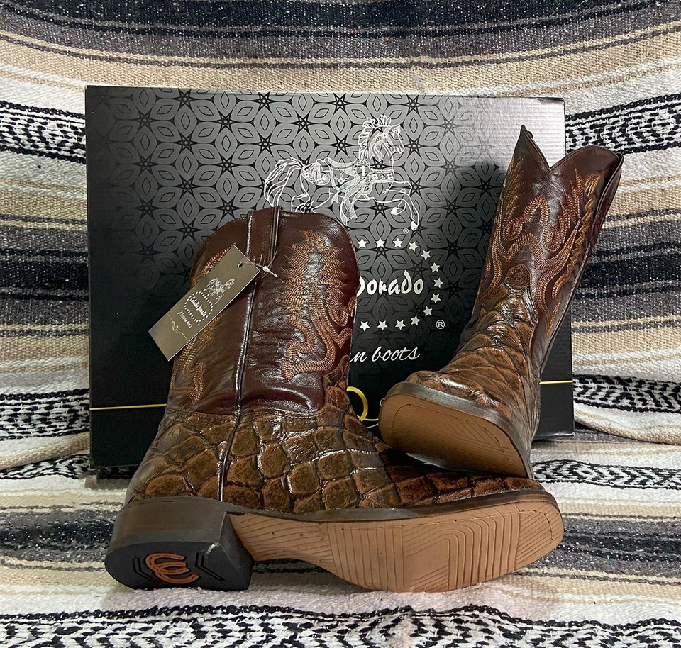 CABALLO DORADO MEN'S BROWN FISH PIRARUCU LEATHER WESTERN EXOTIC COWBOY ...