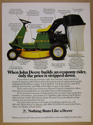 1985 John Deere R70 Rider Riding Lawn Mower color photo vintage print ...