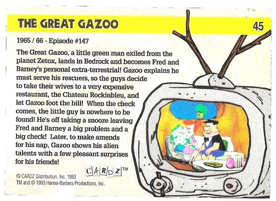 1993 Cardz Flintstones 45 Great Gazoo Fred Barney | eBay