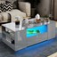 LED Coffee Table Wooden 2 Drawer Storage High Gloss Modern Living Room ...