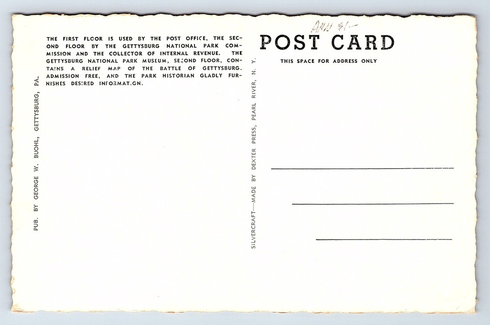 Postcard Federal Building United States Post Office Gettysburg ...
