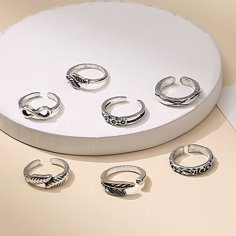 6Pcs/set Foot Ring Open Adjustable Toe Rings Wave Pattern Alloy Ring Adjustable | eBay