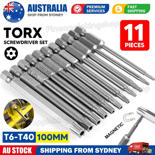 11pc Torx Screwdriver Bit Set 100mm Long T6-T40 Star Head Temper Proof Security | eBay