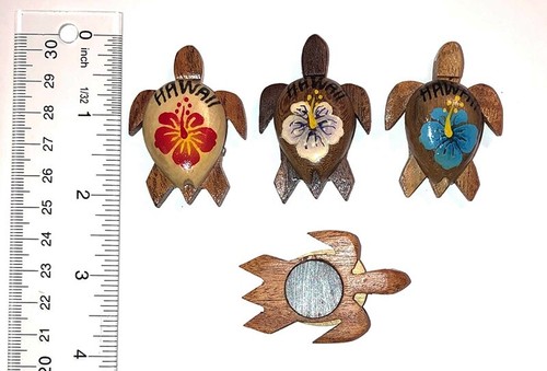 3 Hawaiian Turtle Hibiscus Magnets Jewelry Wood Hawaii Rainbow Gifts ...