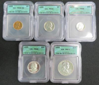 1955 Proof Set ICG Graded PR68 with Display Case *5 Coin Graded Set* | eBay