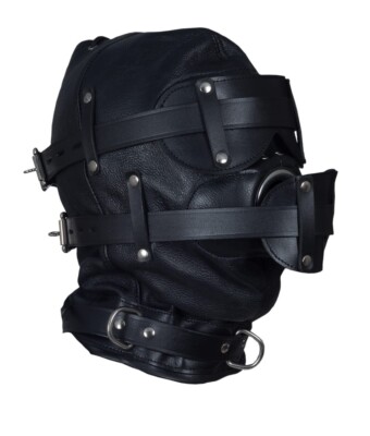 Genuine Real Leather Total Sensory Deprivation Bondage BDSM Hood Mask ...