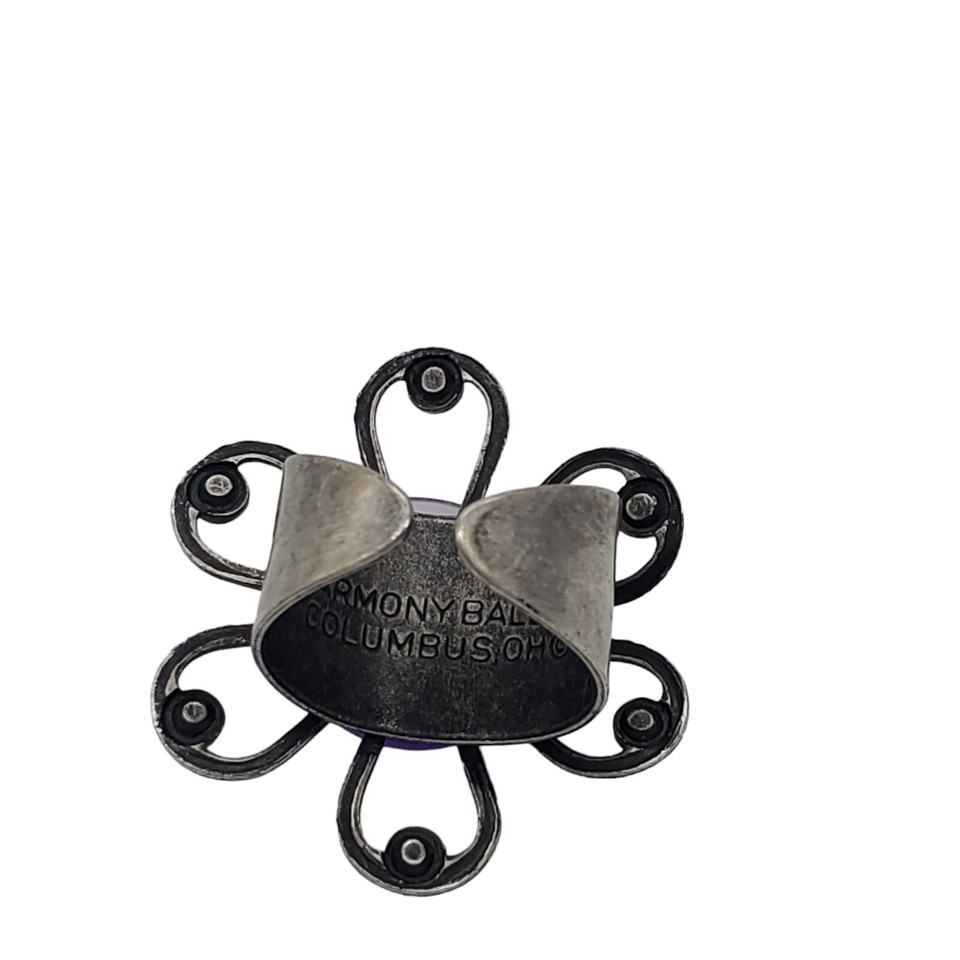 HARMONY BALL CO Silver Tone Stainless Steel Purple FLOWER RING Size 6 ...
