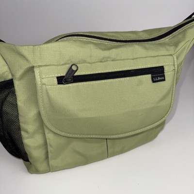 LL Bean Crossbody Messenger Bag Green Nylon Travel Pack w/ Strap & Zip ...