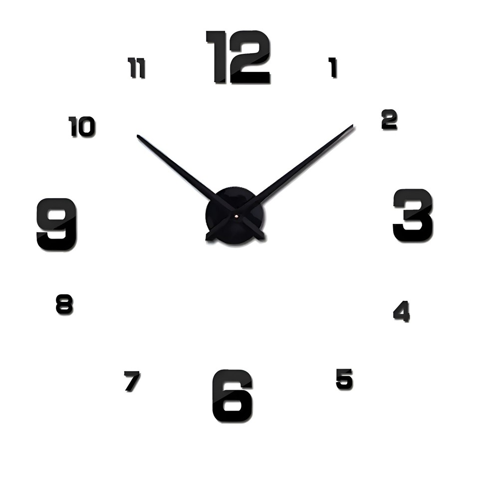 Large DIY 3D Frameless Number Wall Clock Mirror Sticker Home Office ...