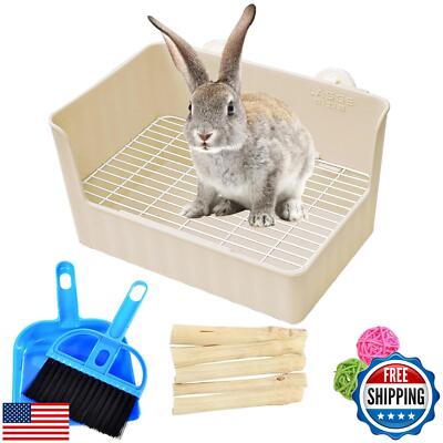 Hamiledyi Corner Litter Box for Rabbit Cage Bunny Litter Box with Grate ...