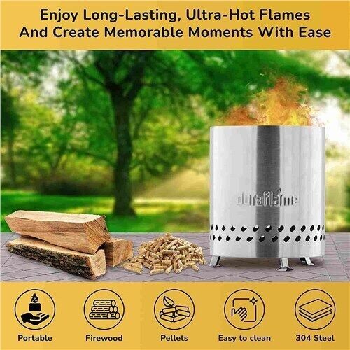 Duraflame Mini Stainless Steel Fire Pit 5.5x6.8" Low-Smoke Compact ...