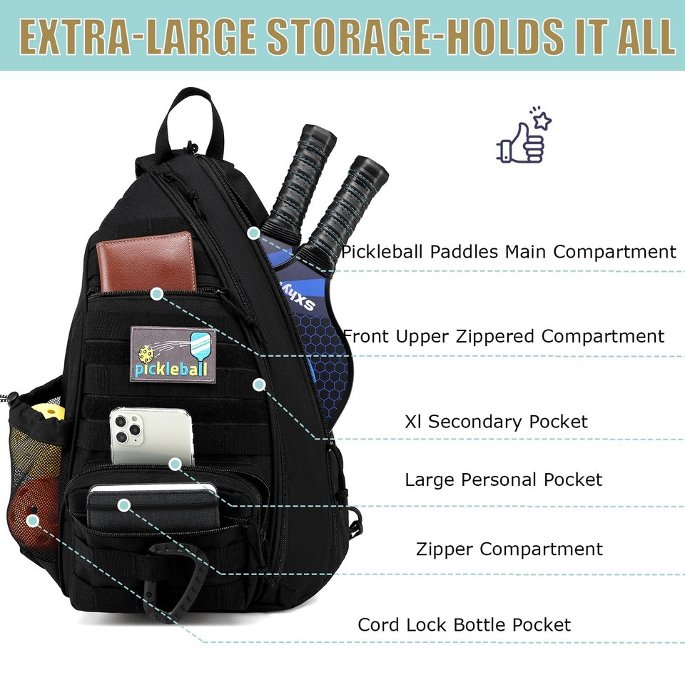 Pickleball Bag, Tactical Pickleball Backpack for Women Men, Adjustable ...