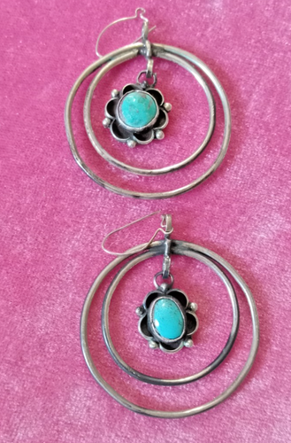 VINTAGE SOUTHWEST DOUBLE HOOP TURQUOISE DANGLE EARRINGS | eBay