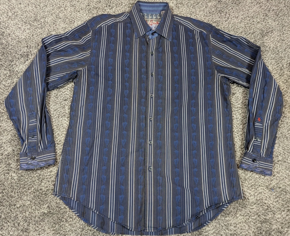 Robert Graham Shirt Mens Large Striped Button Up Long Sleeve Designer ...