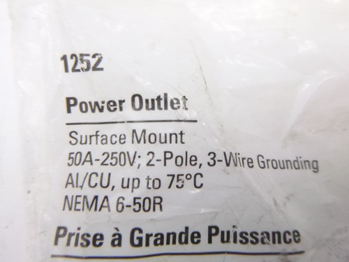 Eaton Power Outlet Receptacle 1252 Surface Mount 50A 250V 2-Pole 3-Wire ...