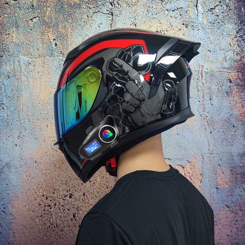 Bluetooth Helmet Intercom Headset Racing Full Face Motorbike Helmet DOT ...