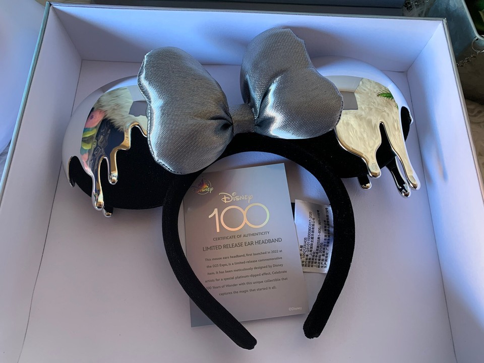 Disney 100th Anniversary Platinum Minnie Mouse Dripping Ear Headband ...