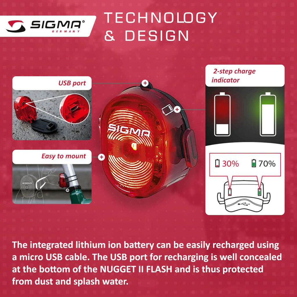 Sigma Nugget II Flash Bicycle Taillight Compact Rechargeable Bicycle ...