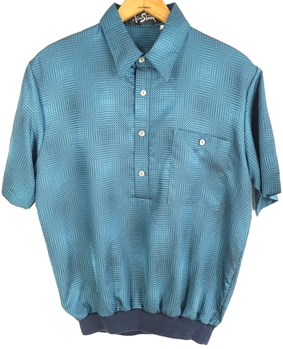 Vtg Alan Stuart Shirt Men's Med Blue Black Geometric Banded Waist ...