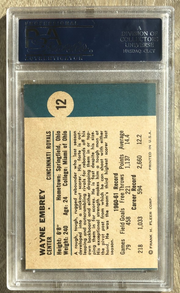 1961 Fleer Basketball #12 Wayne Embrey - PSA 6 | eBay