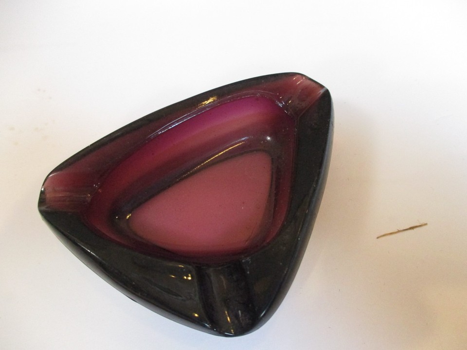 1- Mid-Century Amethyst Purple Small Glass Ashtray Triangle/Ameoba 3 ...