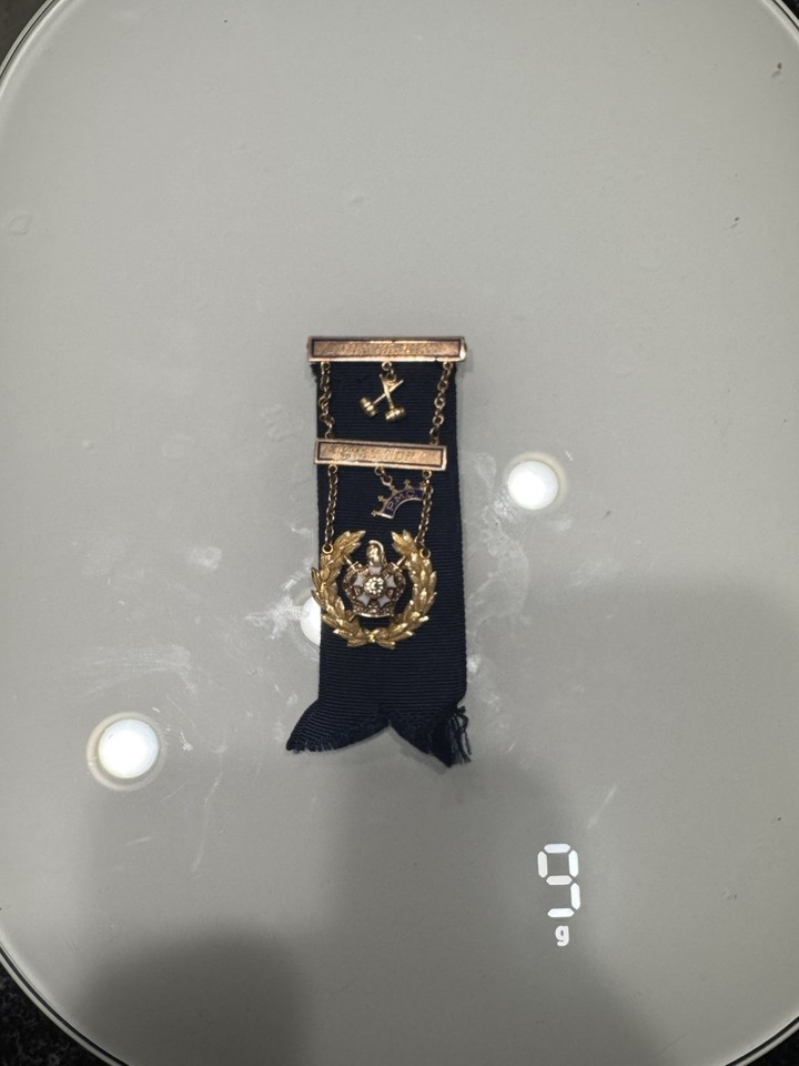 10k gold PMC DeMolay pearl ruby pin Masonic Past Master Councilor badge ...