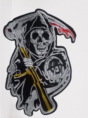 2X Sons of Anarchy SOA Outlaw Reaper Iron on Large Biker Jacket Patch ...