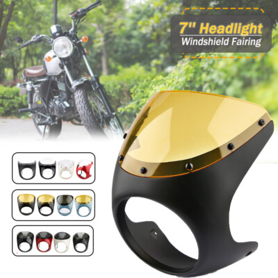 Universal Handlebar 7" Headlight Windshield Fairing Screen For Harley ...