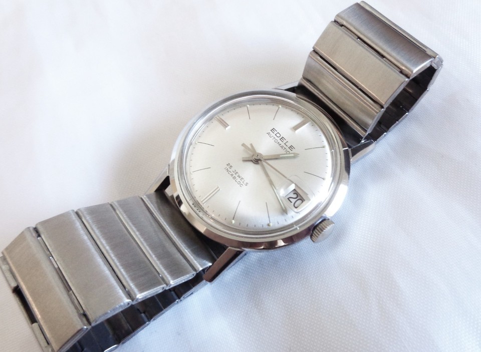 Vintage Edele 25 Jewels Automatic Swiss Made Stainless Steel Mens Watch ...