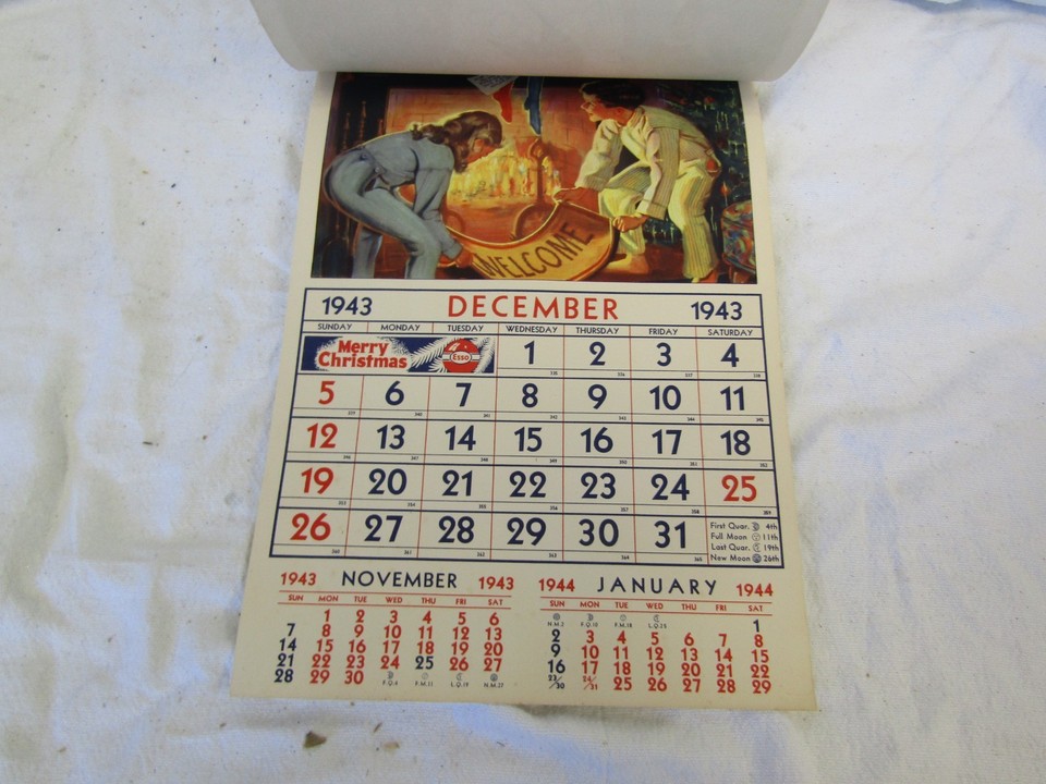 VINTAGE CALENDAR ESSO GAS OIL DEALER NOBLES GARAGE NEW YORK 12 MONTH ...