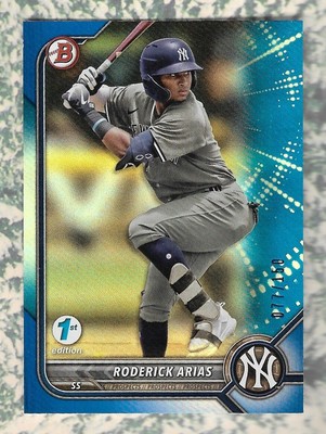 RODERICK ARIAS 2022 TOPPS BOWMAN 1ST ED PAPER BLUE ROOKIE RC SP #'D ...