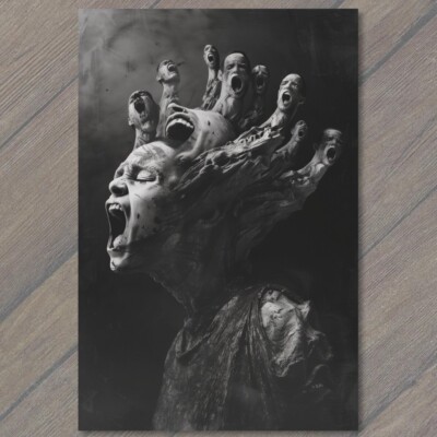 POSTCARD Screaming Faces Frozen Masks Halloween Weird Strange Unusual ...