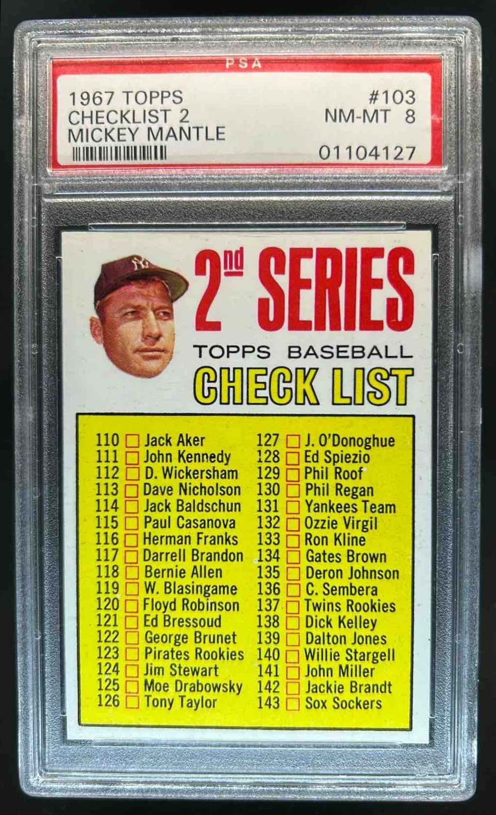 1967 Topps 2nd Series Checklist: 110-196 Mickey Mantle CL, E #103a ...