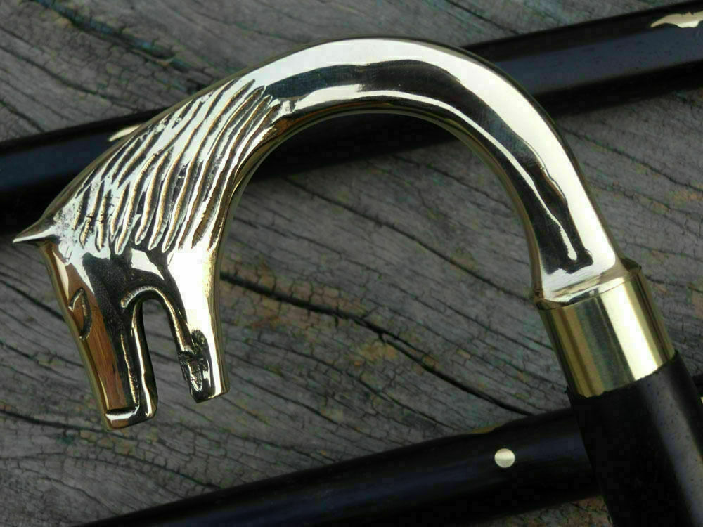 Solid Brass Wolf Head Handle Designer Cane Vintage St… - Gem