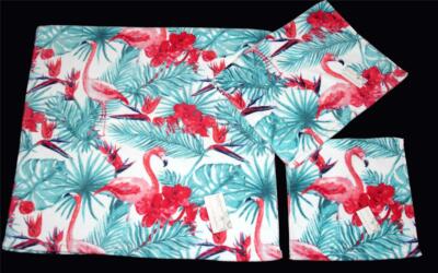 3 Coastal BRIGHT Flamingos Palm Leaves Hibiscus Bath Hand Wash Cloth ...
