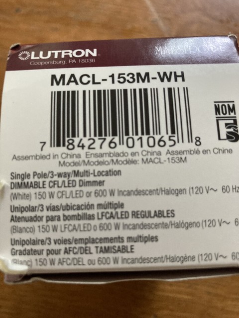 Lutron MACL-153M-WH Maestro 150-Watt Multi-Location CFL/LED Digital ...