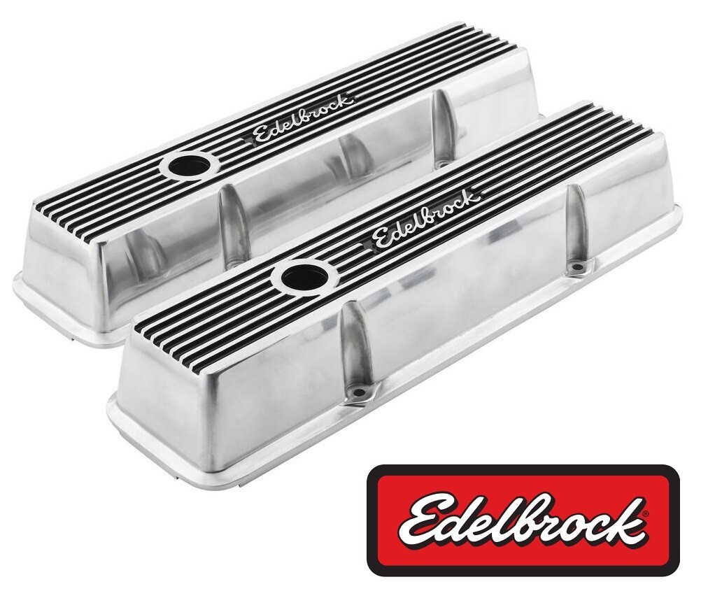 Edelbrock 4262 Elite Series Valve Cover Set, Small Block Chevy 305 350 ...