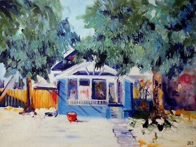 "The Blue House" #263- Original Expressive Oil Painting by Julia Lu 18"x24" | eBay