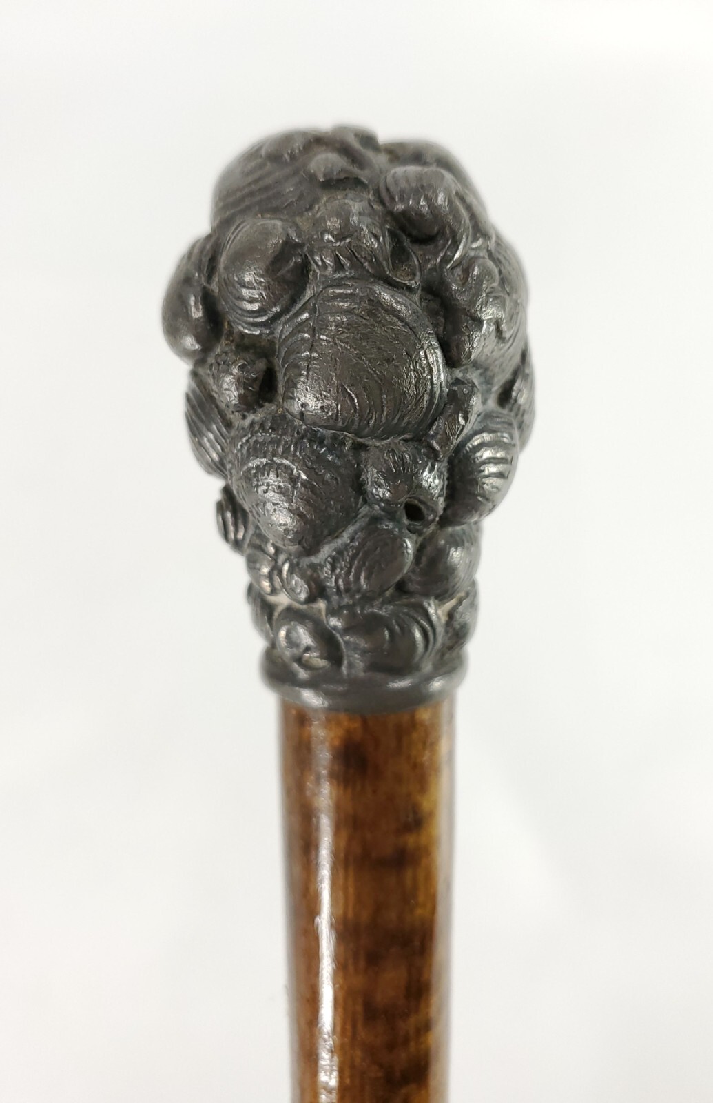 Antique Pewter Top Walking Stick Cane - Gem
