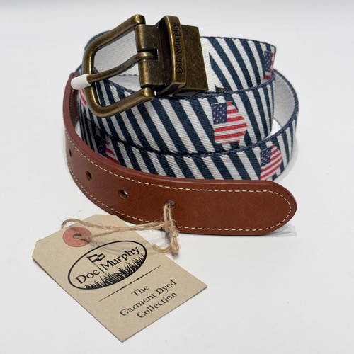 NWT Doc Murphy Men Canvas Leather Sizable Reversible Golf Belt American ...